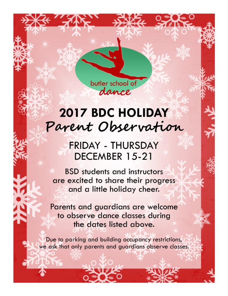 Holiday Parent Observation - Butler School of Dance